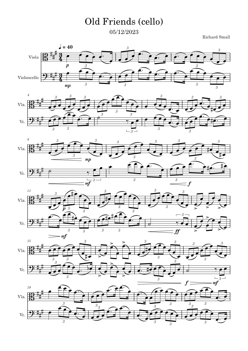 Old Friends (cello) Sheet music for Viola, Cello (String Duet ...