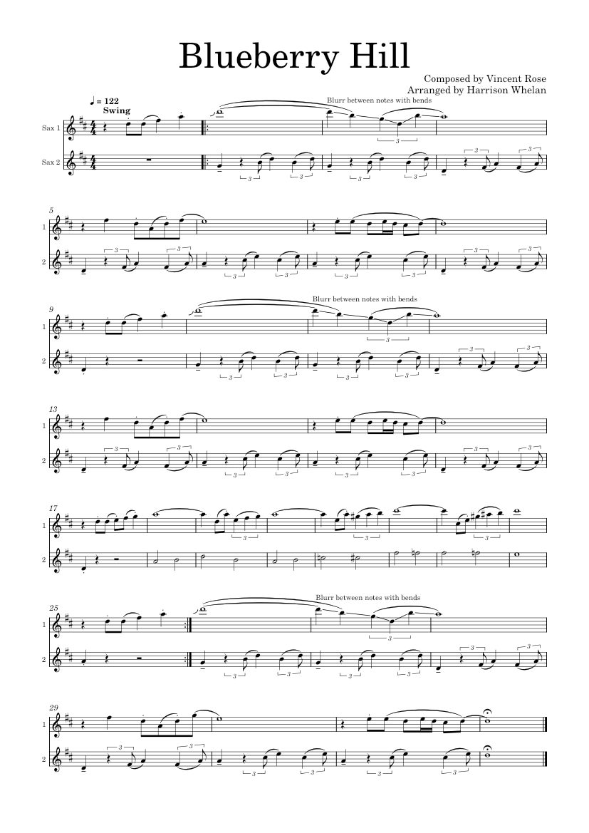 Blueberry Hill (Sax Duet) Sheet Music for Saxophone tenor (Woodwind ...