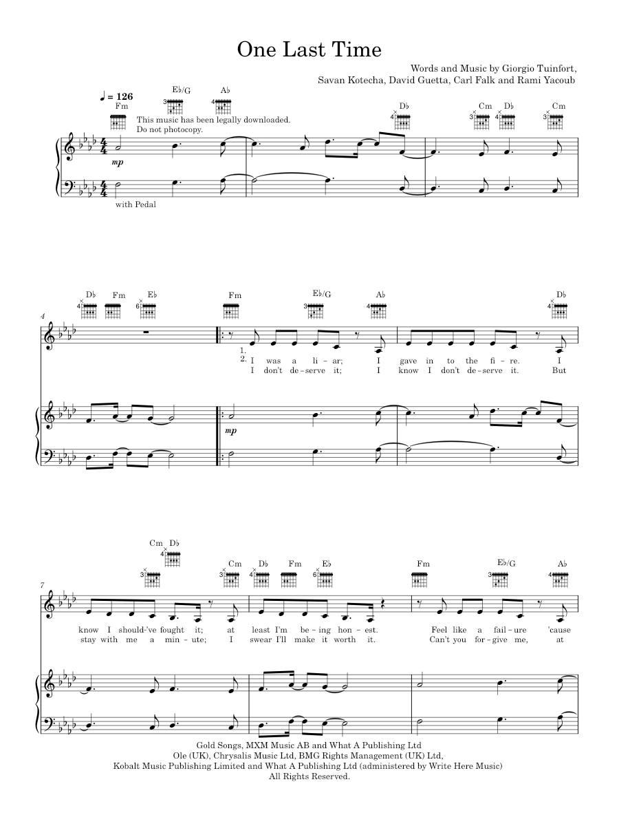 Play Official version of Just one last time sheet music by David Guetta ...