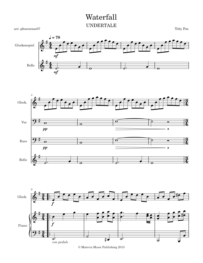 Waterfall – Toby Fox (MuseScore 4) Sheet music for Piano, Glockenspiel, Violin, Strings group ...