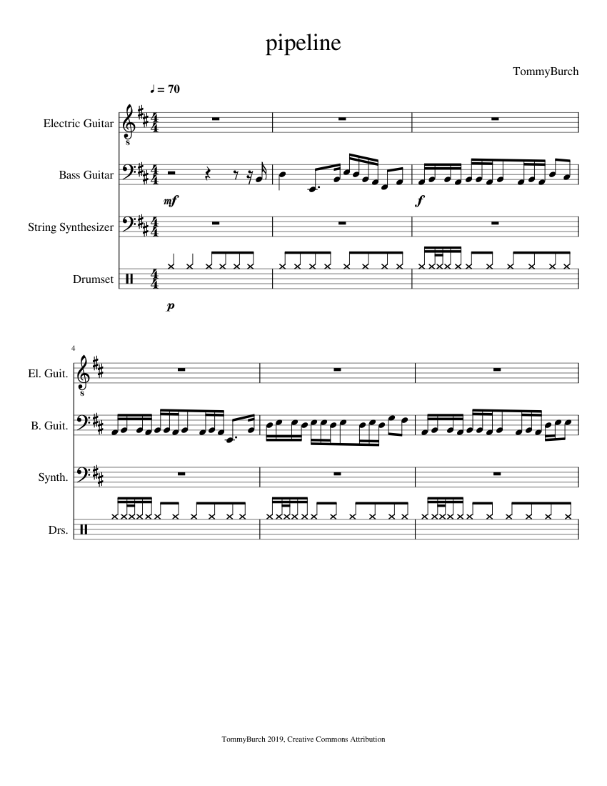 pipeline Sheet music for Guitar, Bass guitar, Drum group, Strings group ...