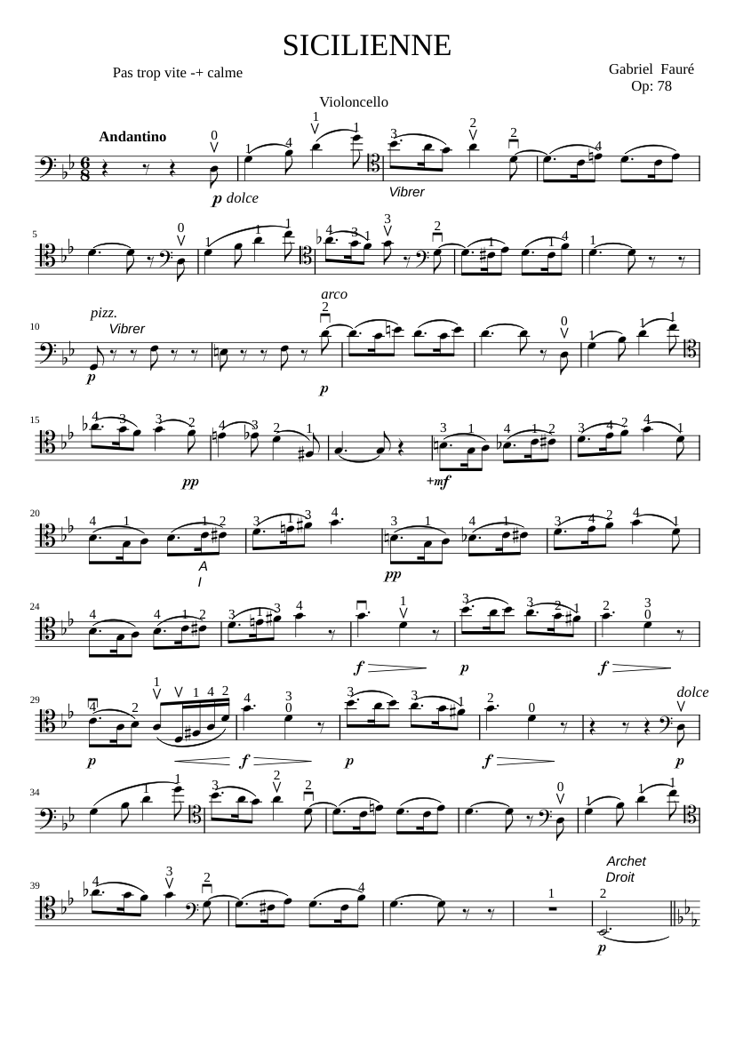 Sicilienne, Op.78 – Gabriel Fauré Sheet Music for Cello (Solo ...