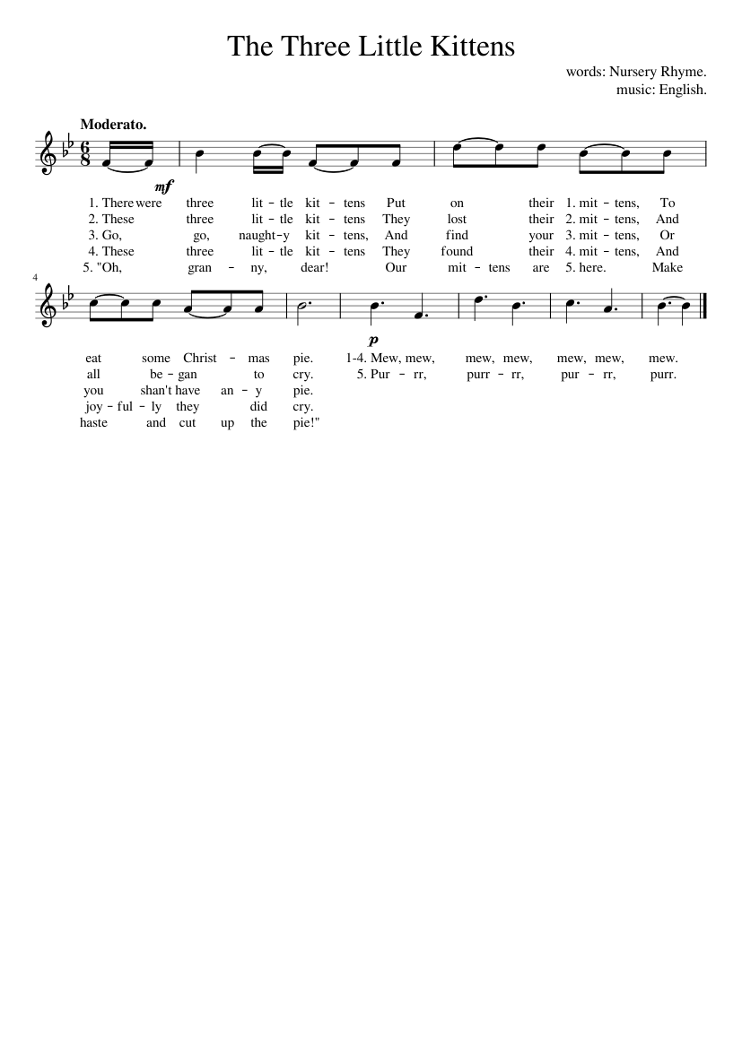 The Three Little Kittens Sheet music for Piano (Solo) Easy | Musescore.com