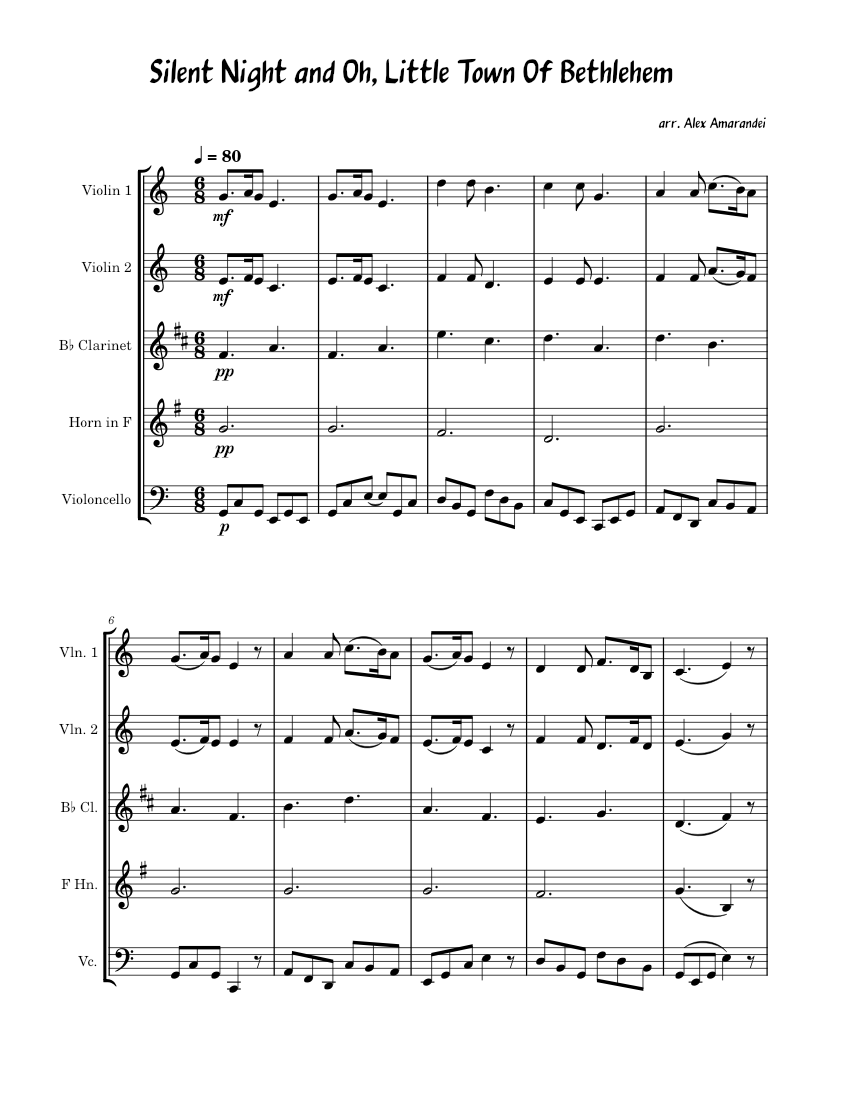 Silent Night and Oh, Little Town of Bethlehem Sheet music for Clarinet ...