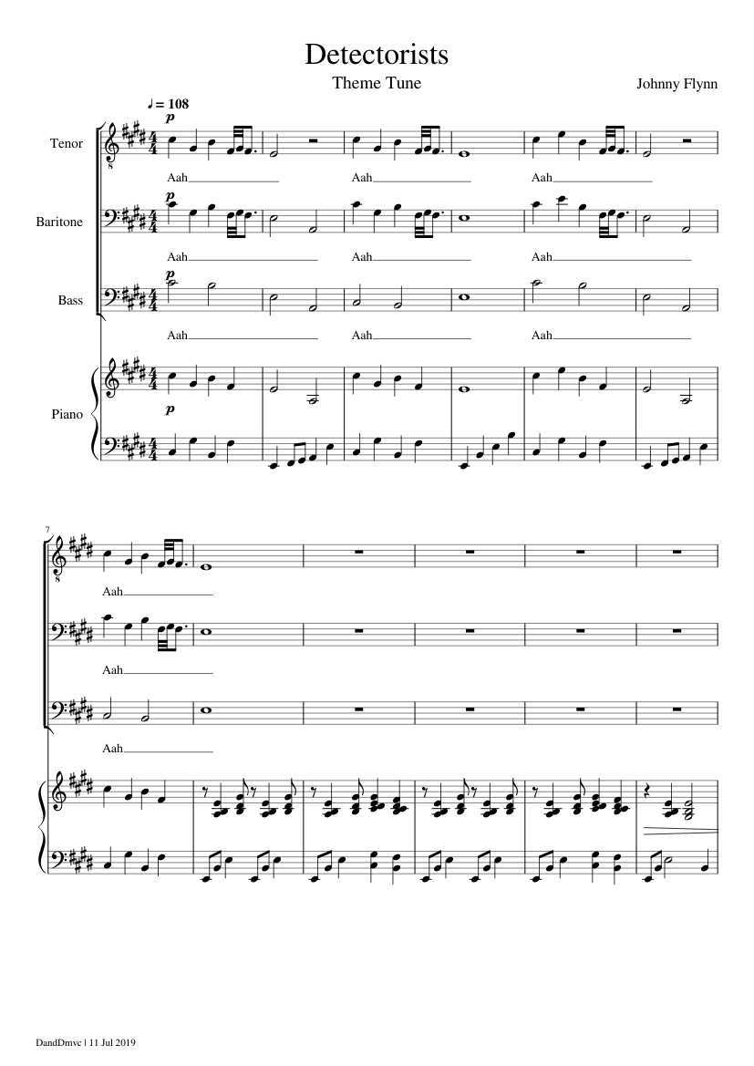 DandDmvc| Detectorists (Piano) Sheet music for Piano, Tenor, Bass voice ...