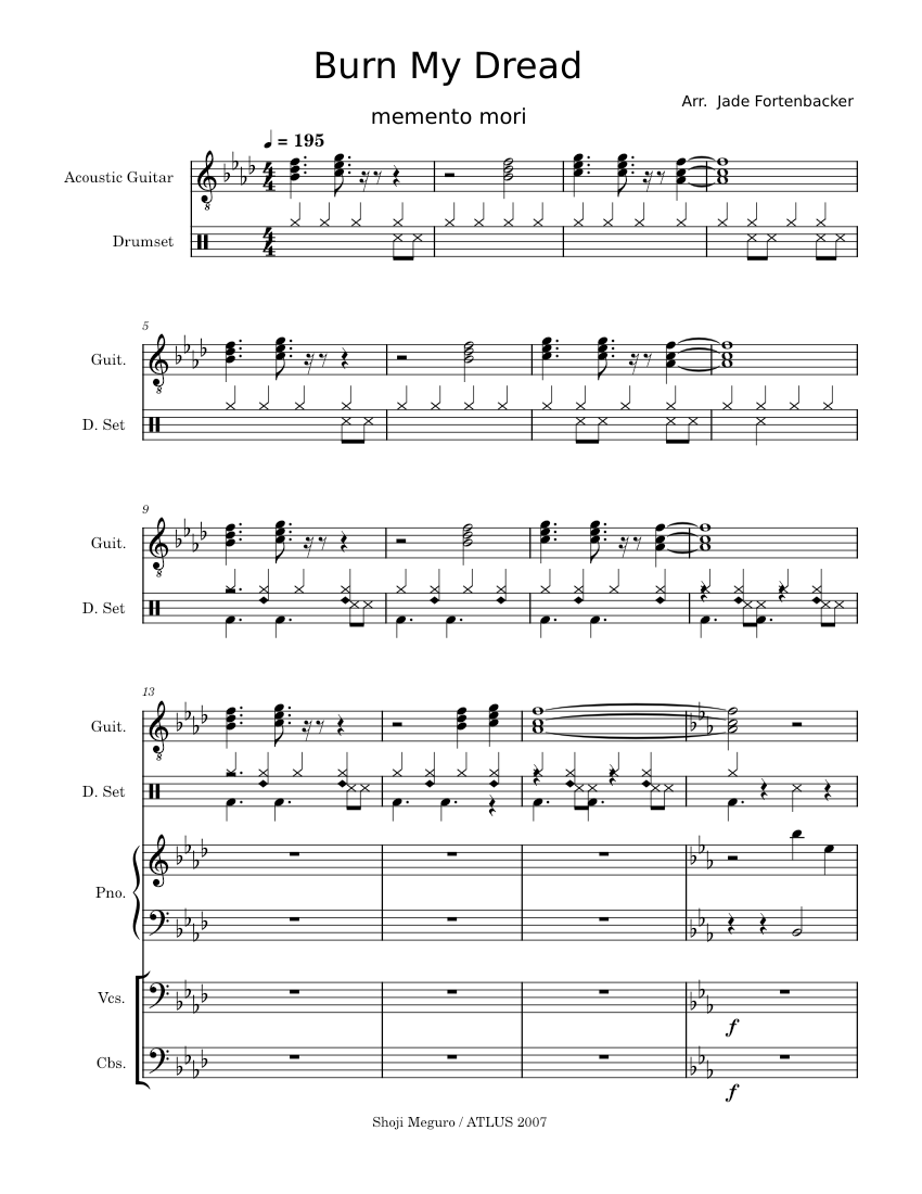 Burn My Dread Sheet music for Piano, Guitar, Bass guitar, Drum group & more instruments (Concert ...