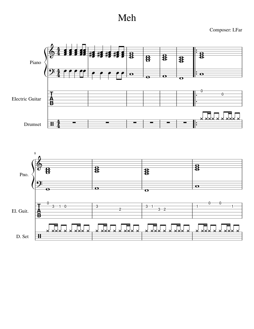 Meh Sheet music for Piano, Guitar, Drum group (Mixed Trio) | Musescore.com