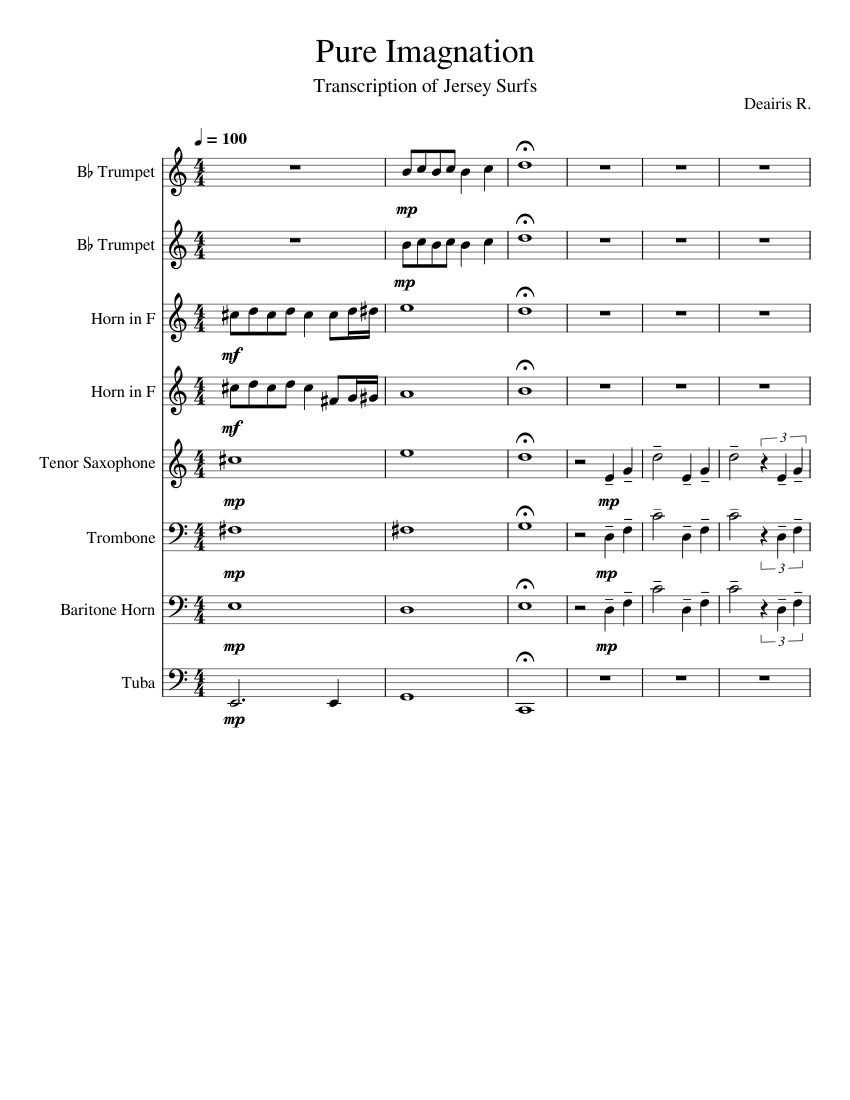 Pure Imagination Sheet music for Trombone, Tuba, Saxophone tenor ...