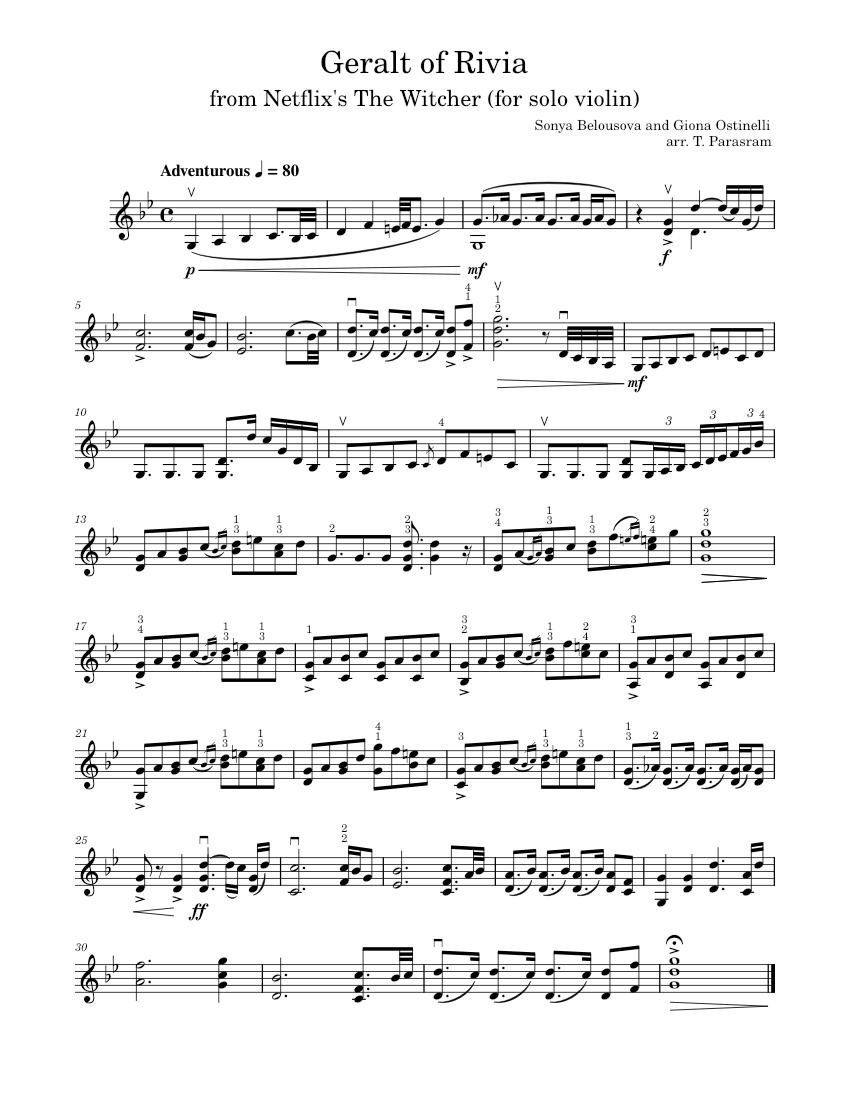 Geralt of Rivia - Netflix the Witcher (Violin Solo) Sheet Music for ...