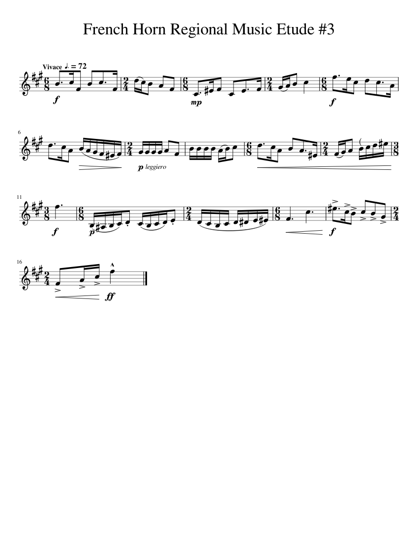 French Horn Regional Music Etude #3 Sheet music for French horn (Solo) | Musescore.com