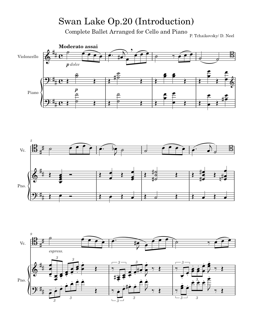 Swan Lake Op.20 (Ballet): Introduction for Cello and Piano Sheet music ...