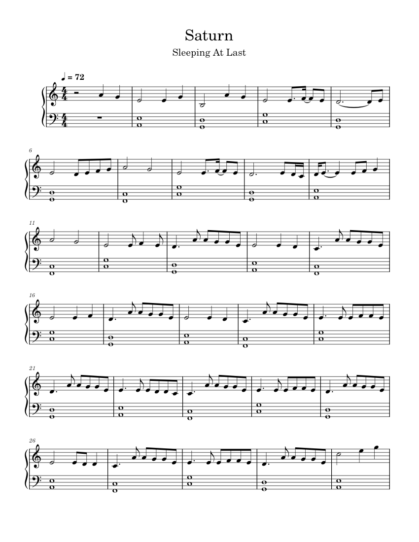 Saturn – Sleeping at Last Sheet music for Piano (Solo) Easy | Musescore.com