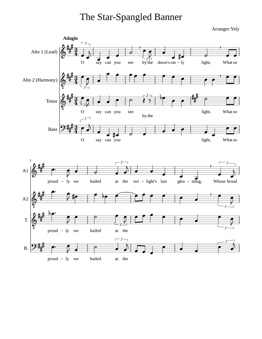 Star Spangled Banner A Cappella Sheet music for Bass guitar (Solo ...