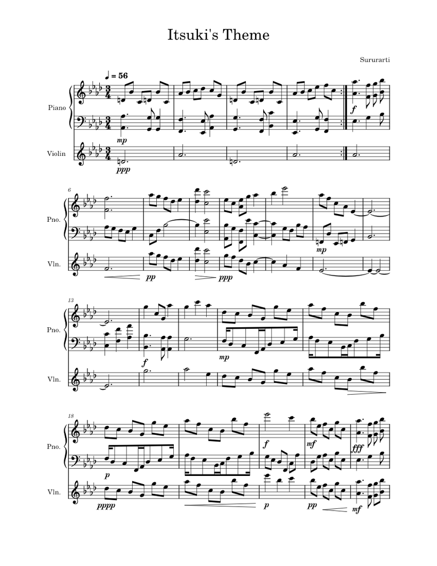 Itsuki's Theme Sheet music for Piano, Violin (Solo) | Musescore.com