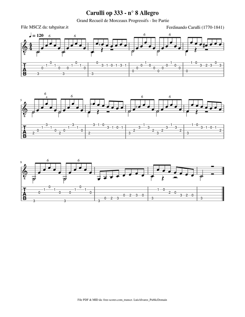 Carulli_op 333 - n° 8 - Allegro Sheet music for Guitar (Solo ...