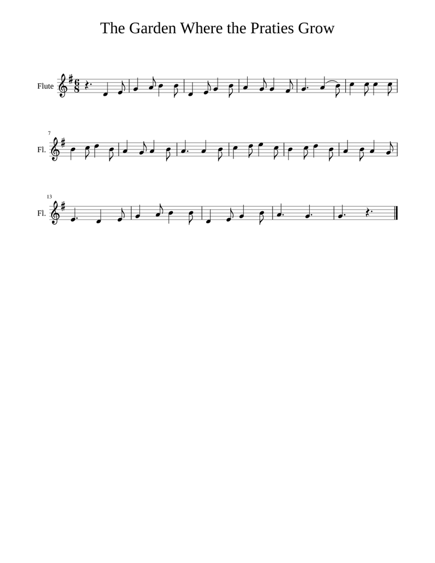The Garden where the Praties Grow Sheet music for Flute (Solo ...