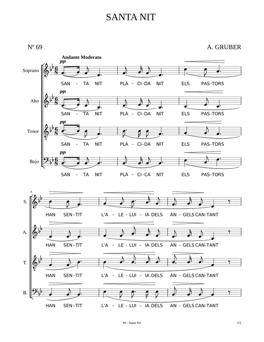 69-SANTA NIT Sheet music for Soprano, Alto, Tenor, Bass voice (Choral) | Musescore.com