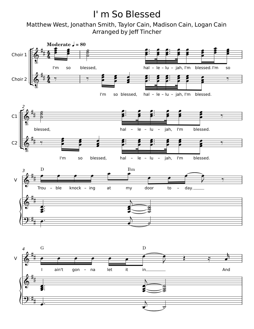 I'm So Blessed – Matthew West;Jonathan Smith;Taylor Cain;Madison Cain;Logan Cain Sheet Music ...