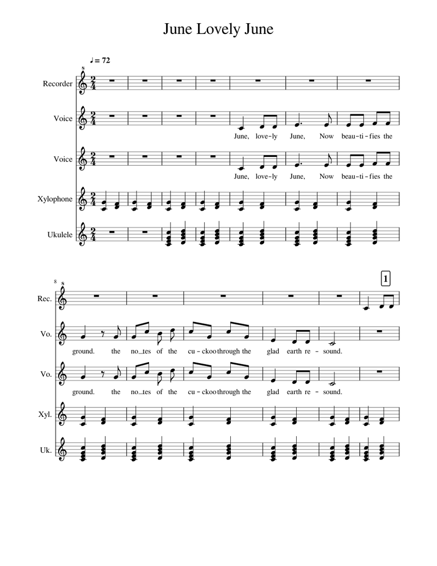 June Lovely June Sheet music for Vocals, Xylophone, Recorder, Ukulele ...