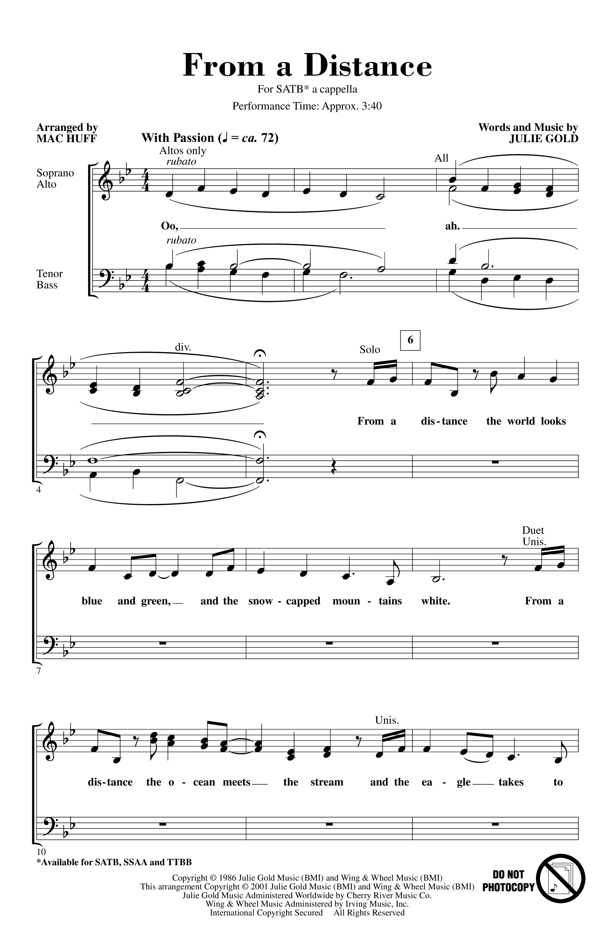 Play Official version of From a distance Sheet Music by Bette Midler ...