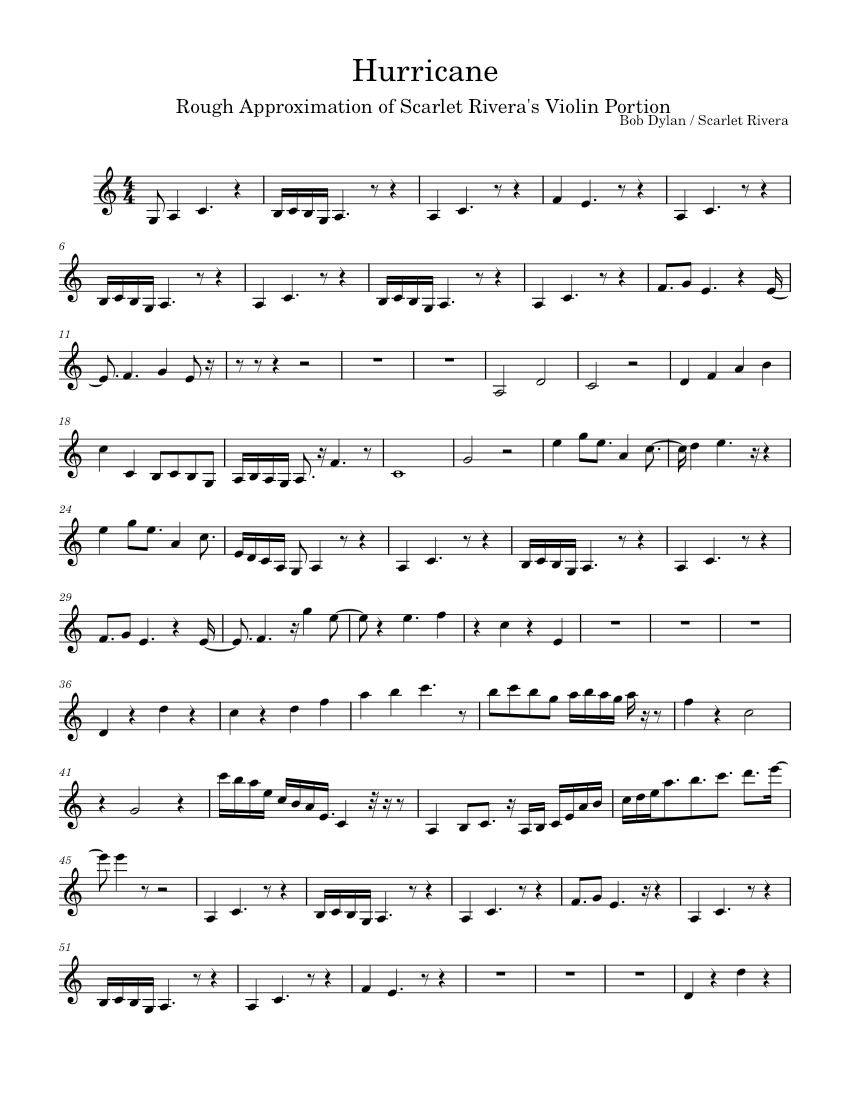 Hurricane – Bob Dylan/Scarlet Rivera Sheet Music for Violin (Solo ...