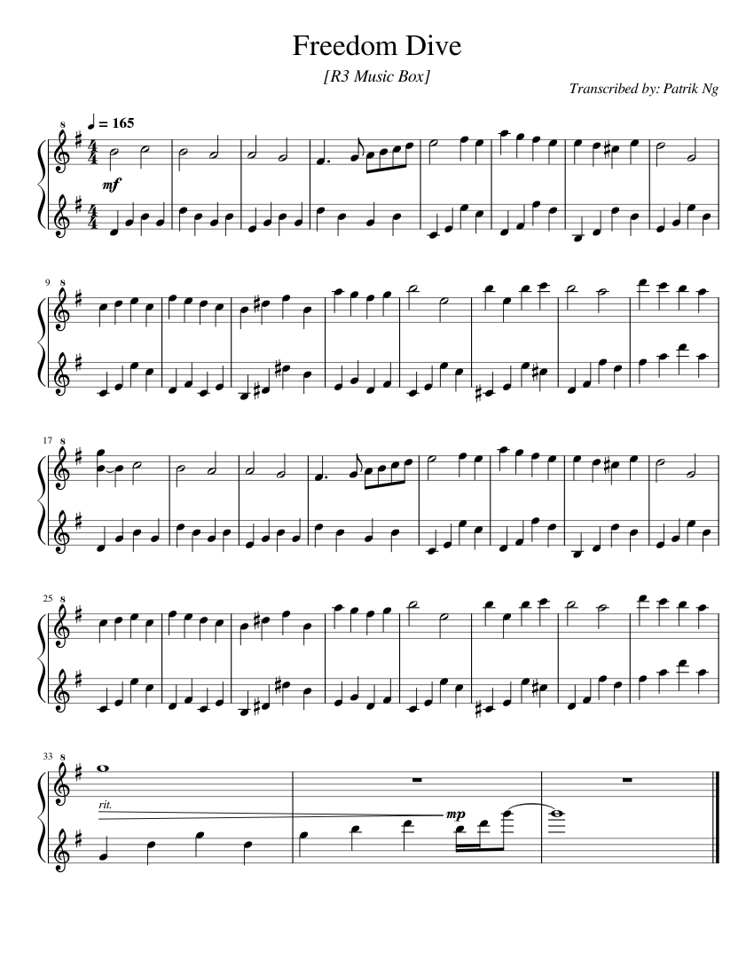 Freedom Dive - [xi / R3 Music Box] Sheet music for Piano (Solo ...