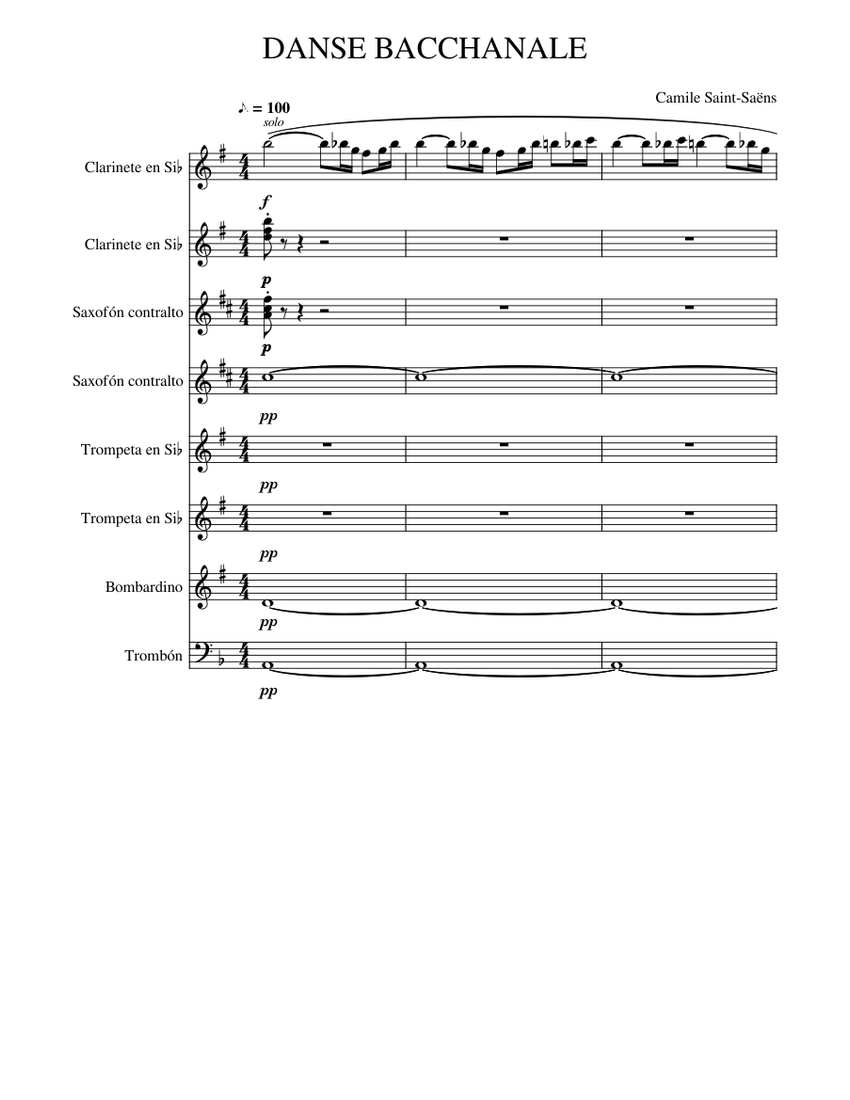 DANSE BACCHANALE de CAMILE SAINT-SAËNS , Arr. para Banda Sheet music for Trombone, Euphonium ...