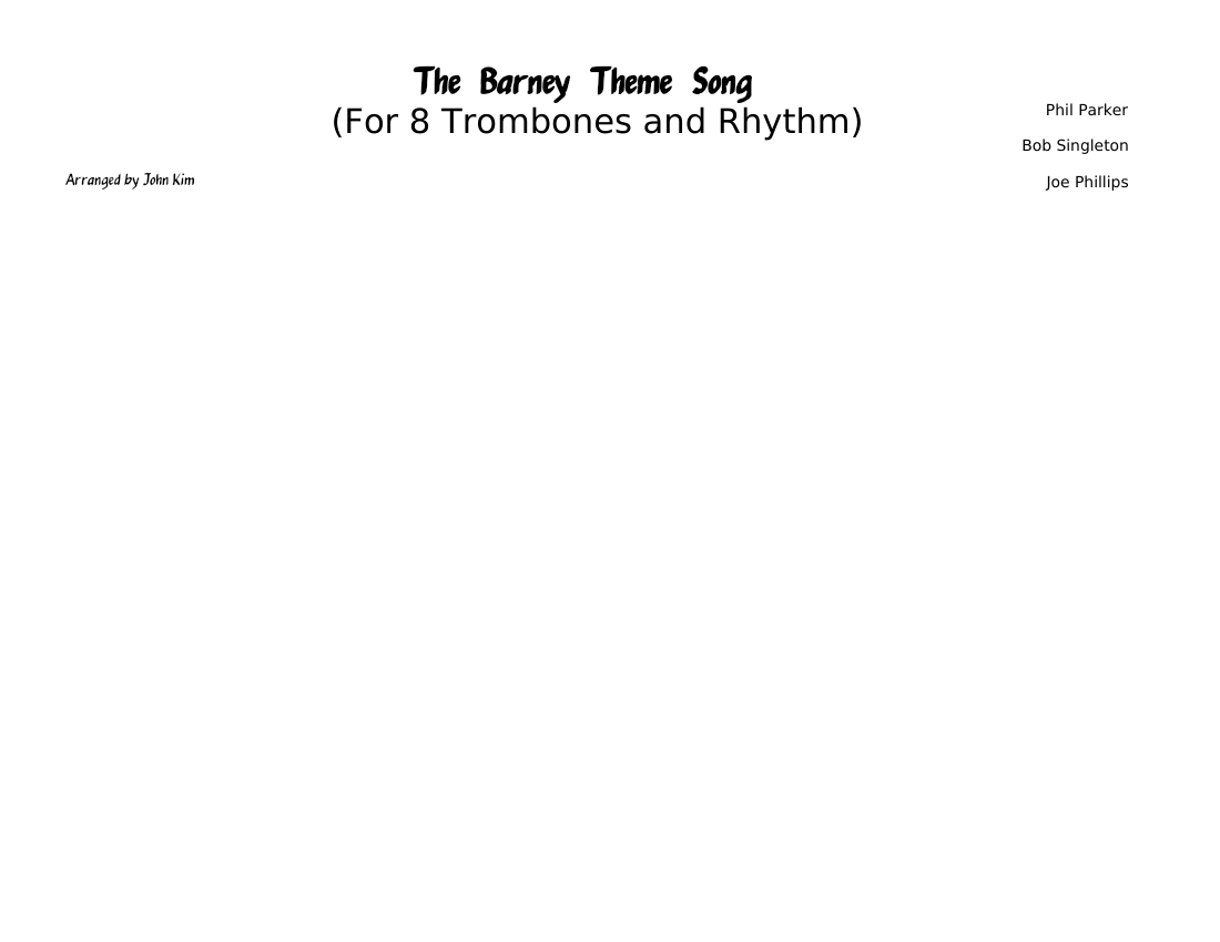 The Barney Theme Song (Yankee-Doodle) For 8 Trombones and Rhythm Sheet ...