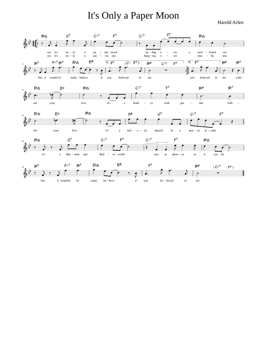 It's Only a Paper Moon - H. Arlen Sheet music for Piano (Solo) Easy ...