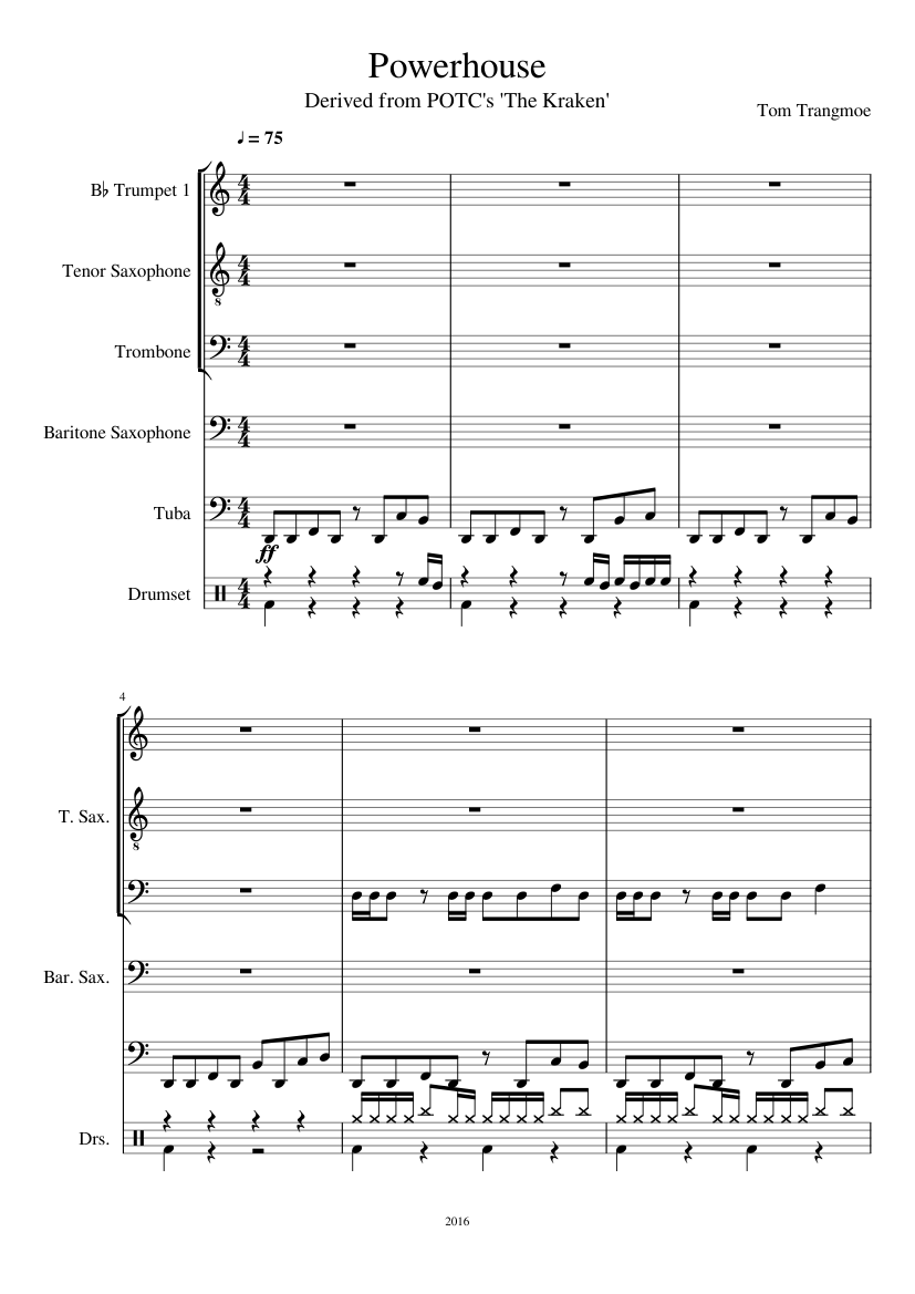Powerhouse Sheet music for Trombone, Tuba, Saxophone tenor, Saxophone ...