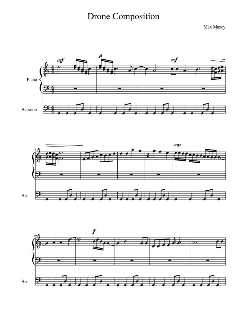 Drone Composition 1 Sheet music for Piano, Bassoon (Solo) | Musescore.com