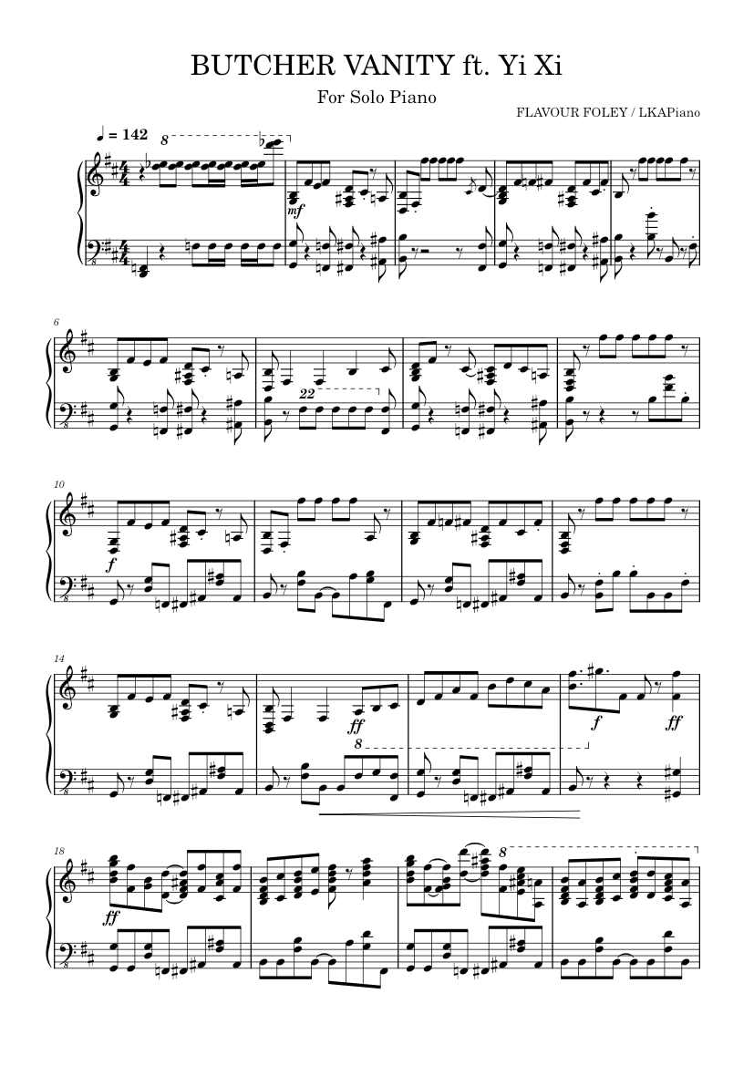 BUTCHER VANITY ft. Yi Xi (Solo Piano) - FLAVOUR FOLEY (aka vanity jason forsaken roblox) Sheet ...