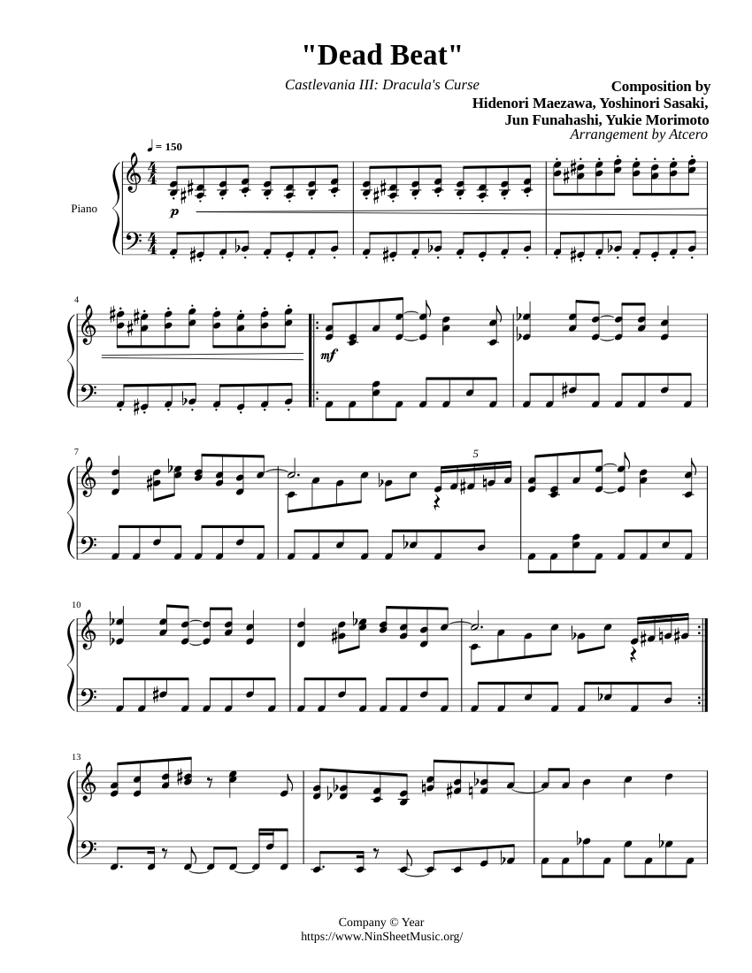 Dead Beat – Castlevania III: Dracula's Curse Sheet music for Piano ...