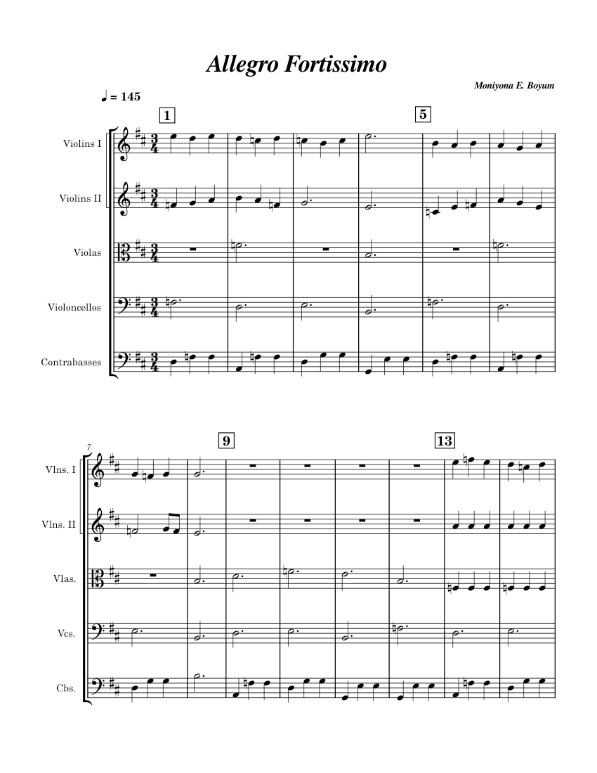 Allegro Fortissimo Sheet music for Strings group (Mixed Quintet ...