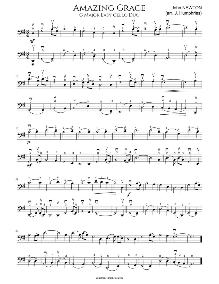 Amazing Grace EASY Cello Duet Sheet music for Cello (String Duet ...