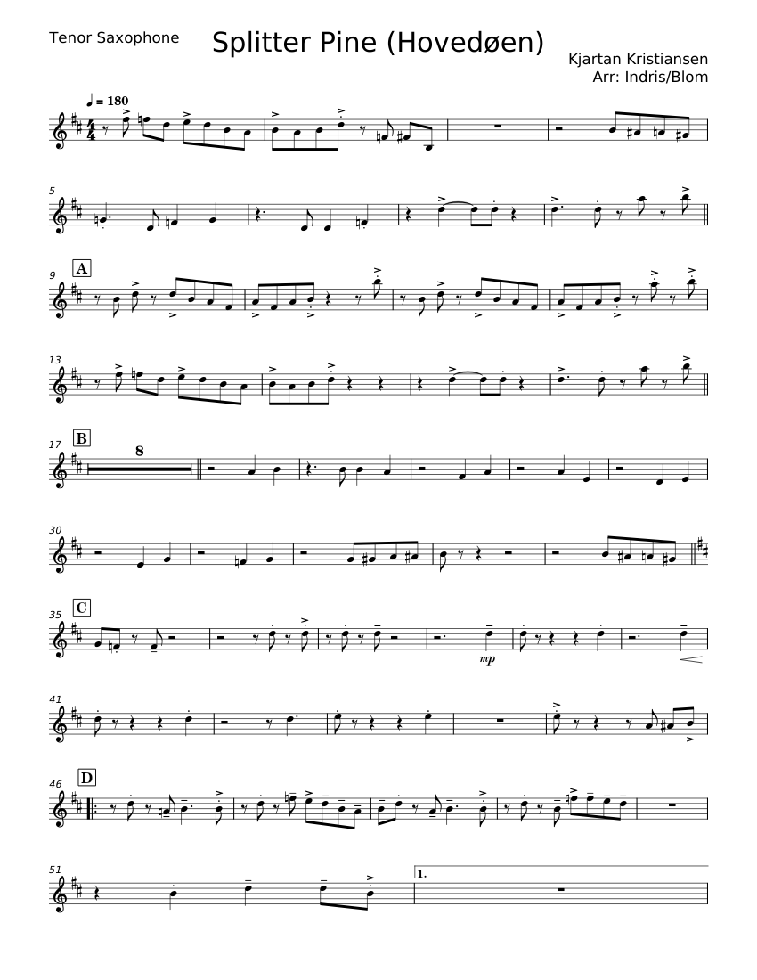 Splitter Pine - Kjartan Kristiansen Sheet music for Saxophone tenor ...