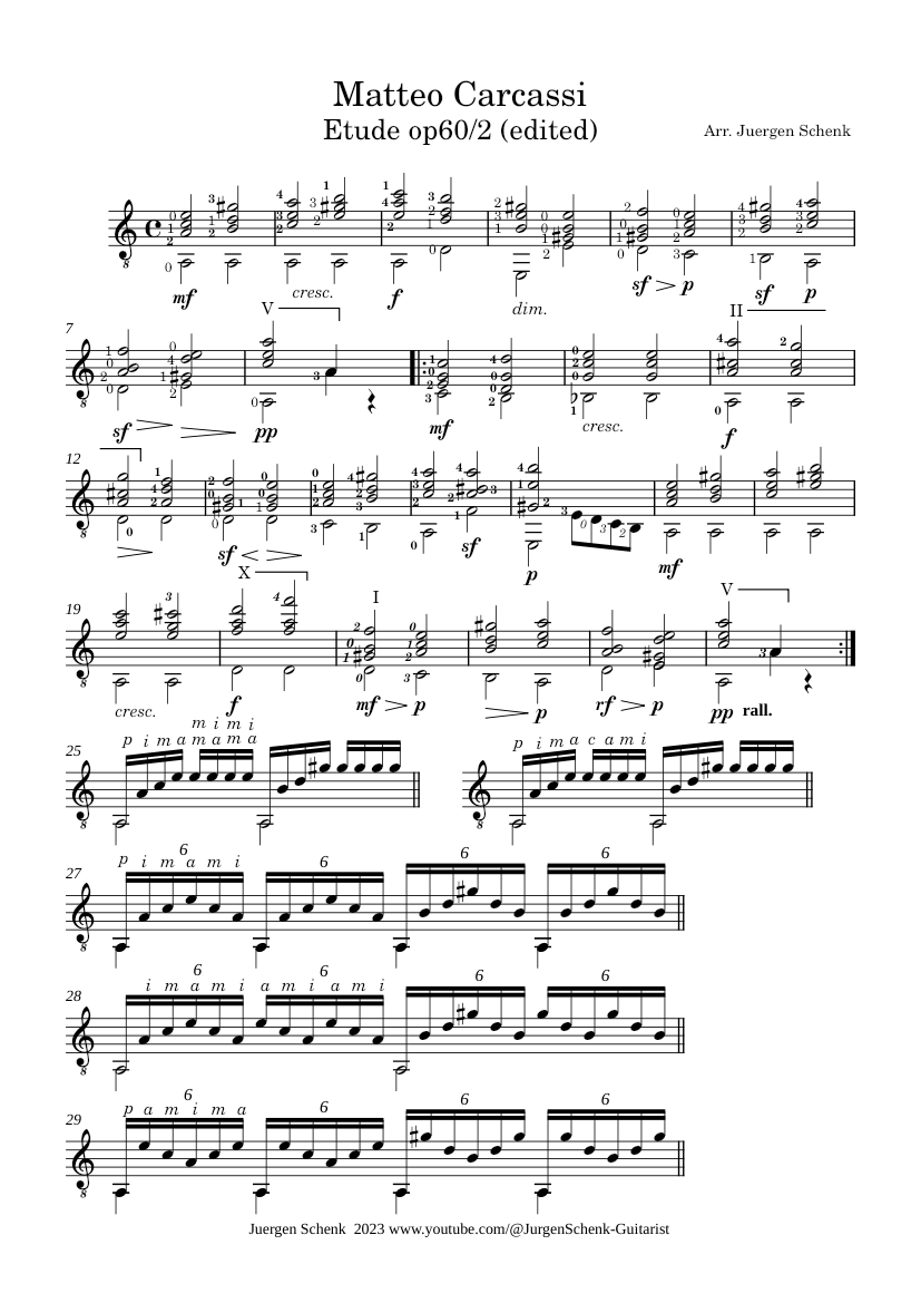 Etudes, Op.60 – Matteo Carcassi op60_2_ arr Juergen Schenk Sheet music ...