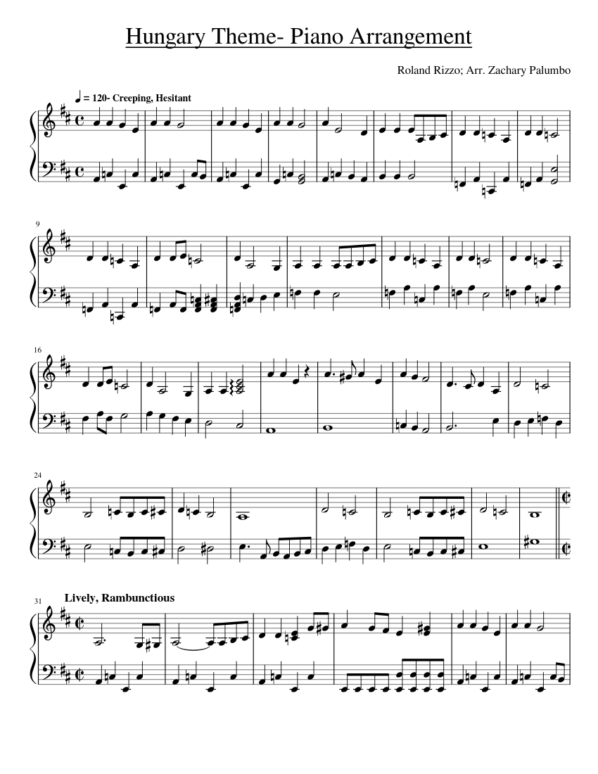 Hungary Theme- Piano Arrangement Sheet music for Piano (Solo ...