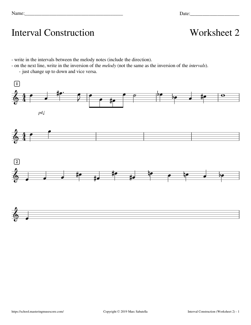 Interval Construction (Worksheet 2) Sheet music for Piano (Solo) Easy ...