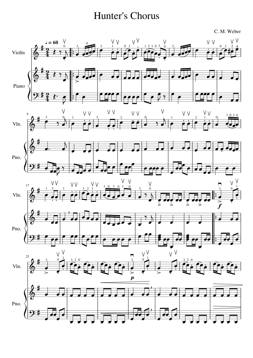 Hunter's Chorus Sheet music for Piano, Violin (Solo) | Musescore.com