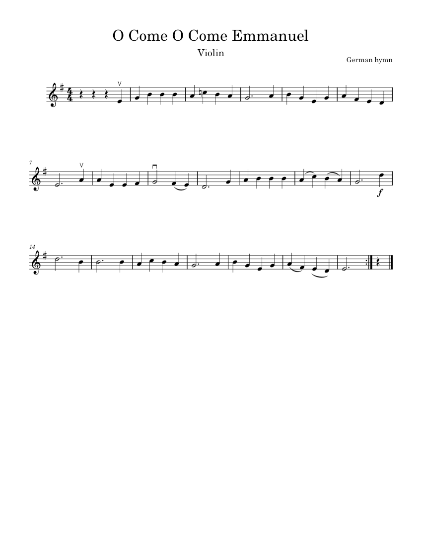 O Come O Come Emmanuel Sheet Music for Violin (Solo) | MuseScore.com