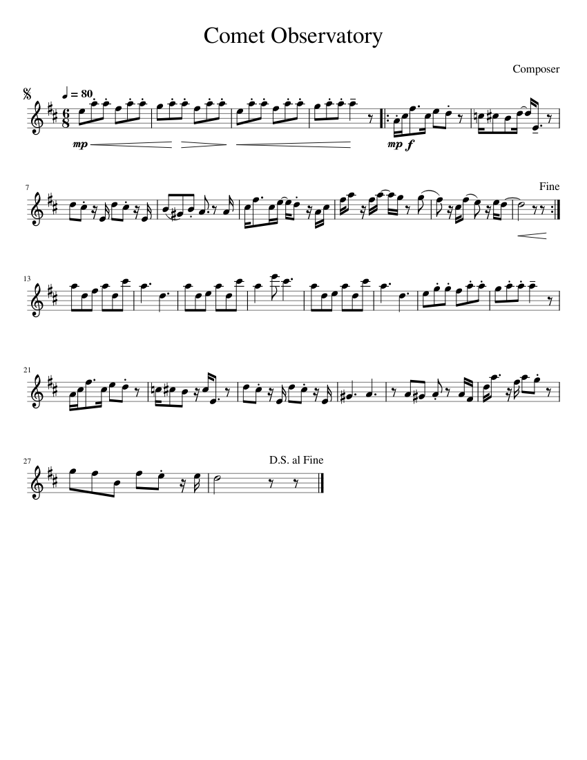 Comet Observatory for Flute Solo – Koji Kondo, Arr. Chase Myrick Sheet ...