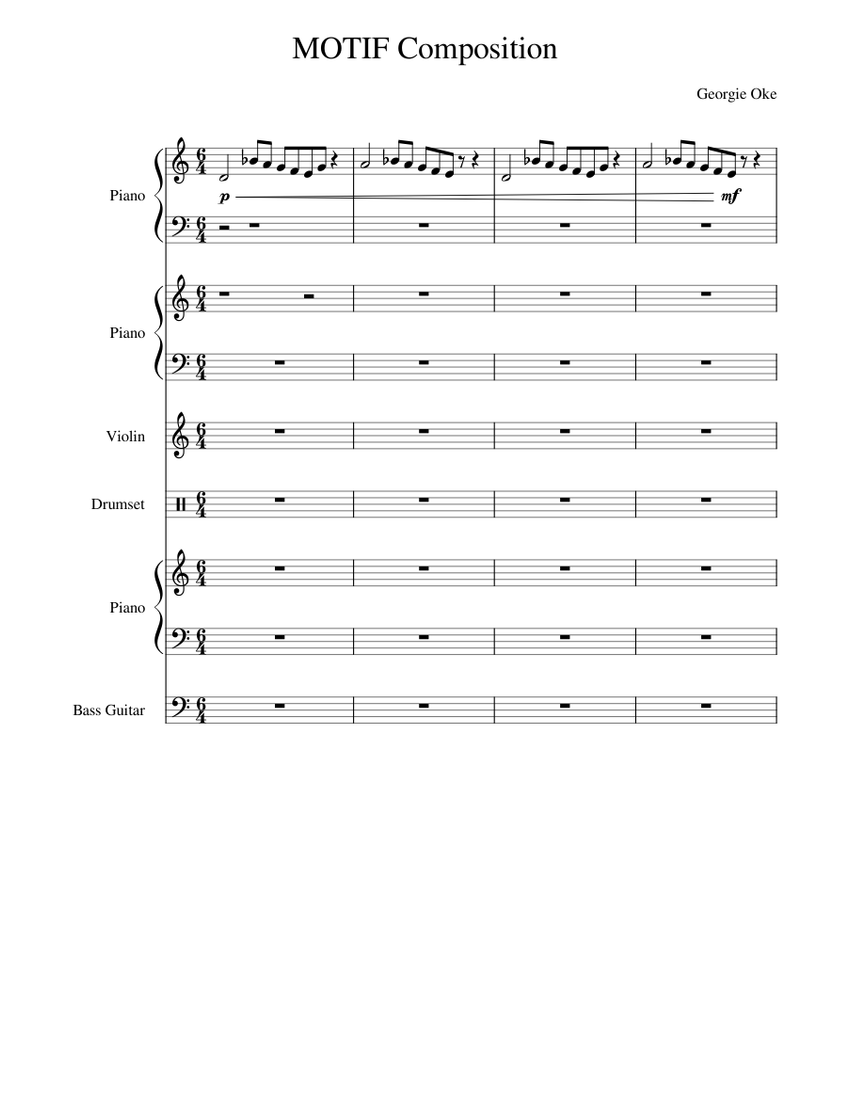 MOTIF Composition Sheet music for Piano, Violin, Bass guitar, Drum ...