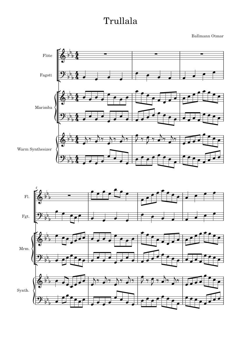 Trullala Sheet music for Flute, Bassoon, Marimba, Synthesizer (Mixed ...