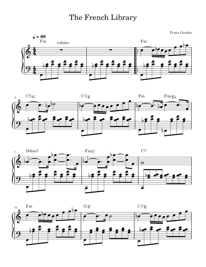 The French Library - Franz Gordon Sheet Music with Chords for Piano ...