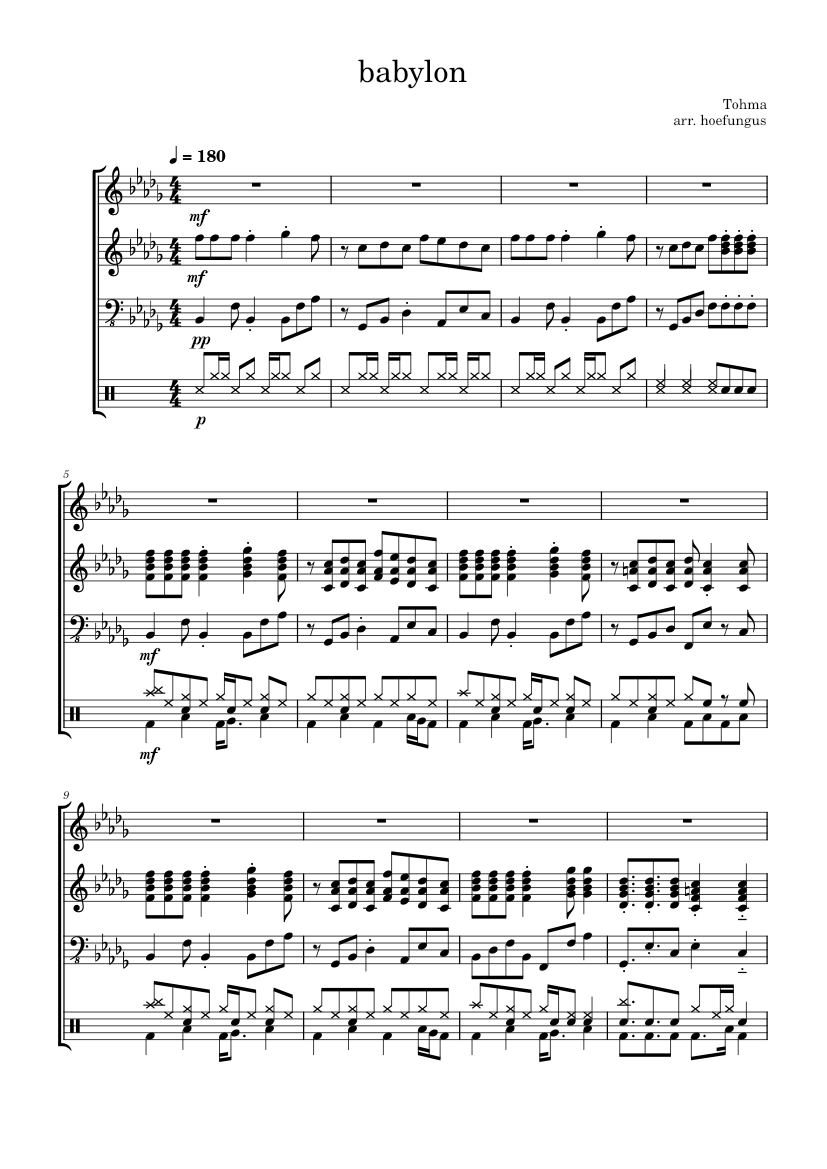 Babylon – Tohma Sheet Music for Piano, Drum group (Mixed Ensemble ...
