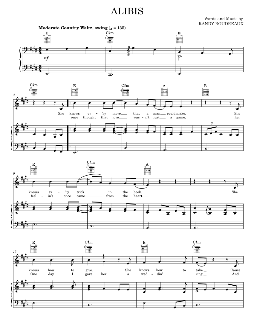 Play Official version of Alibis Sheet Music by Tracy Lawrence for Piano ...