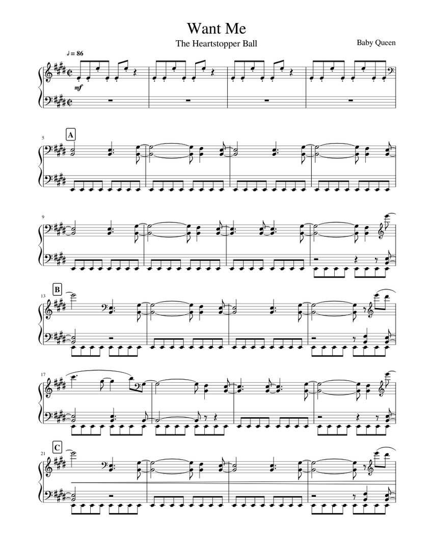 Want Me – Baby Queen (from Heartstopper) Sheet music for Piano (Solo ...