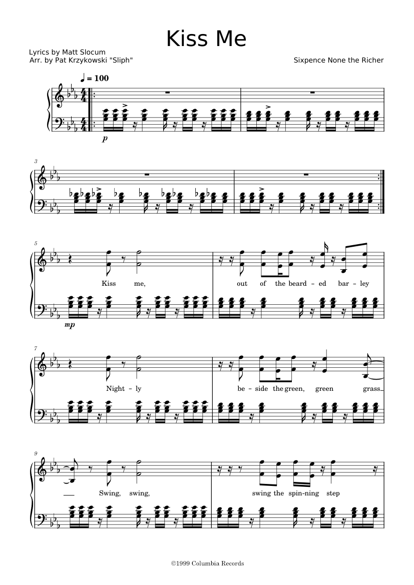 Kiss Me - Sixpence None the Richer Sheet Music for Piano (Solo ...