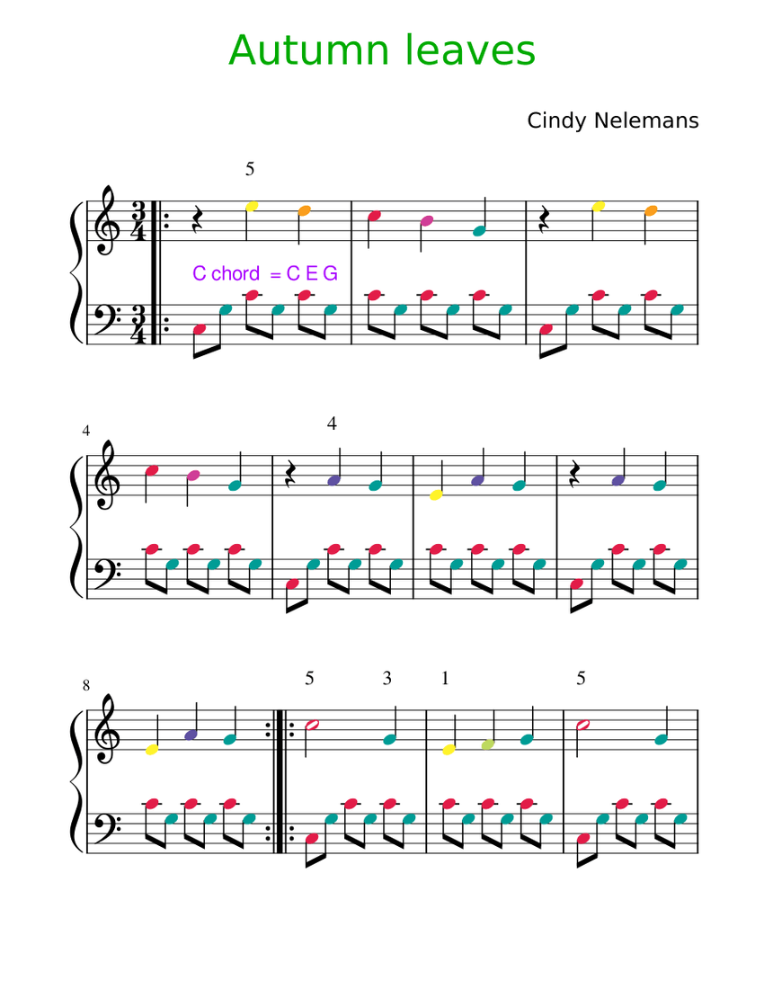 Autumn leaves Piano broken C chord Sheet music for Piano (Solo) Easy ...